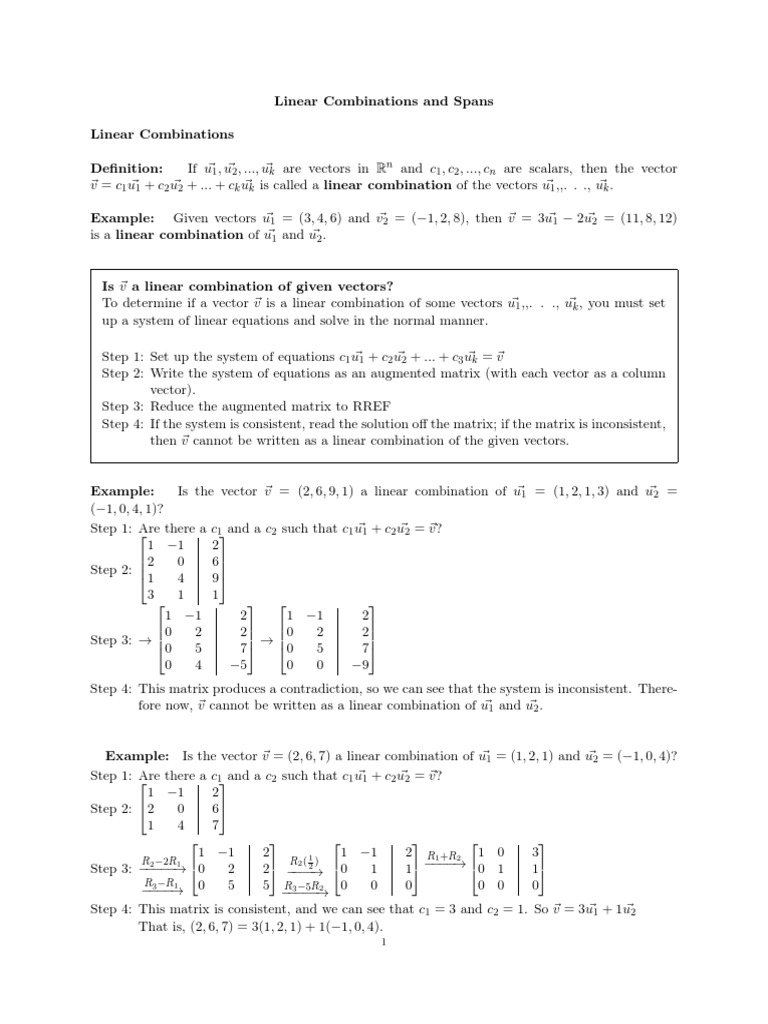 Understanding Linear Combinations and Spans | PDF | Vector Space ...