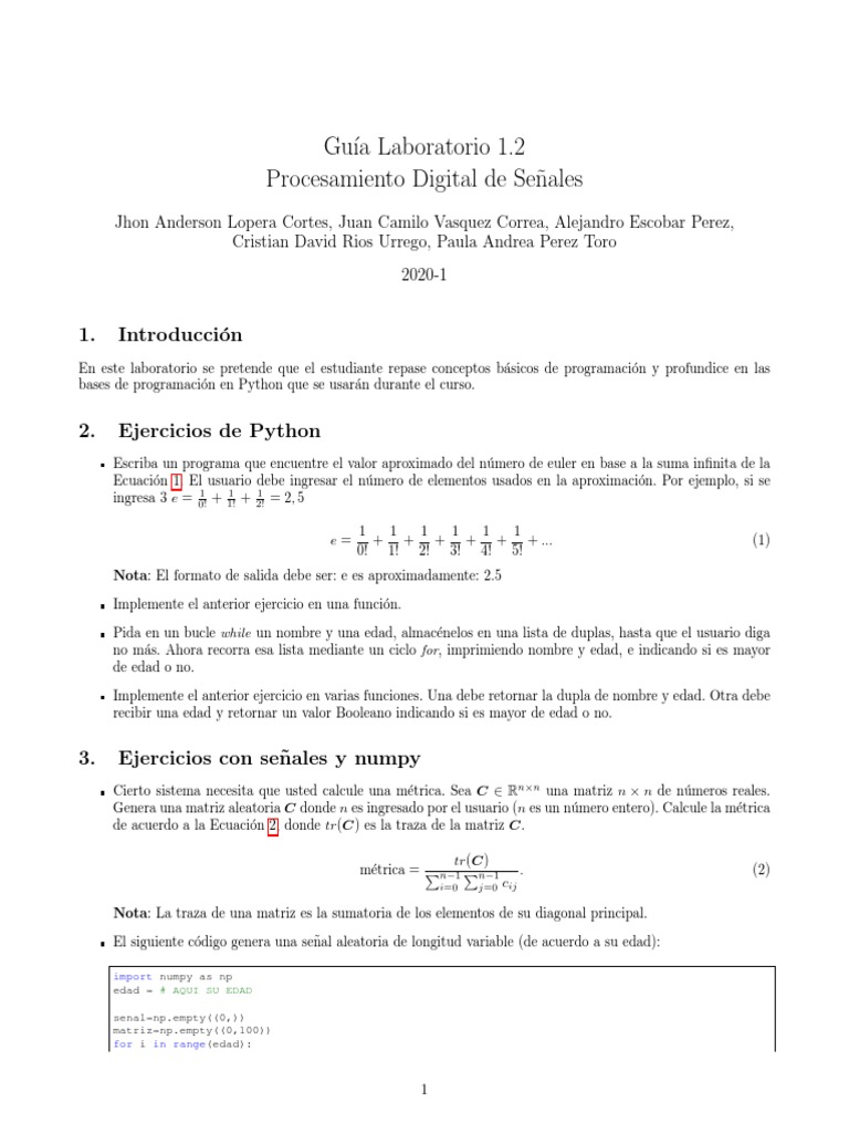 Guia Lab1 2 PDS 2020 1 | PDF | Matriz (Matemáticas) | Enseñanza de ...