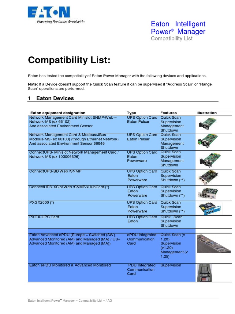 Compatibility List:: Eaton Intelligent Power Manager | PDF | Proxy Server | Microsoft Windows