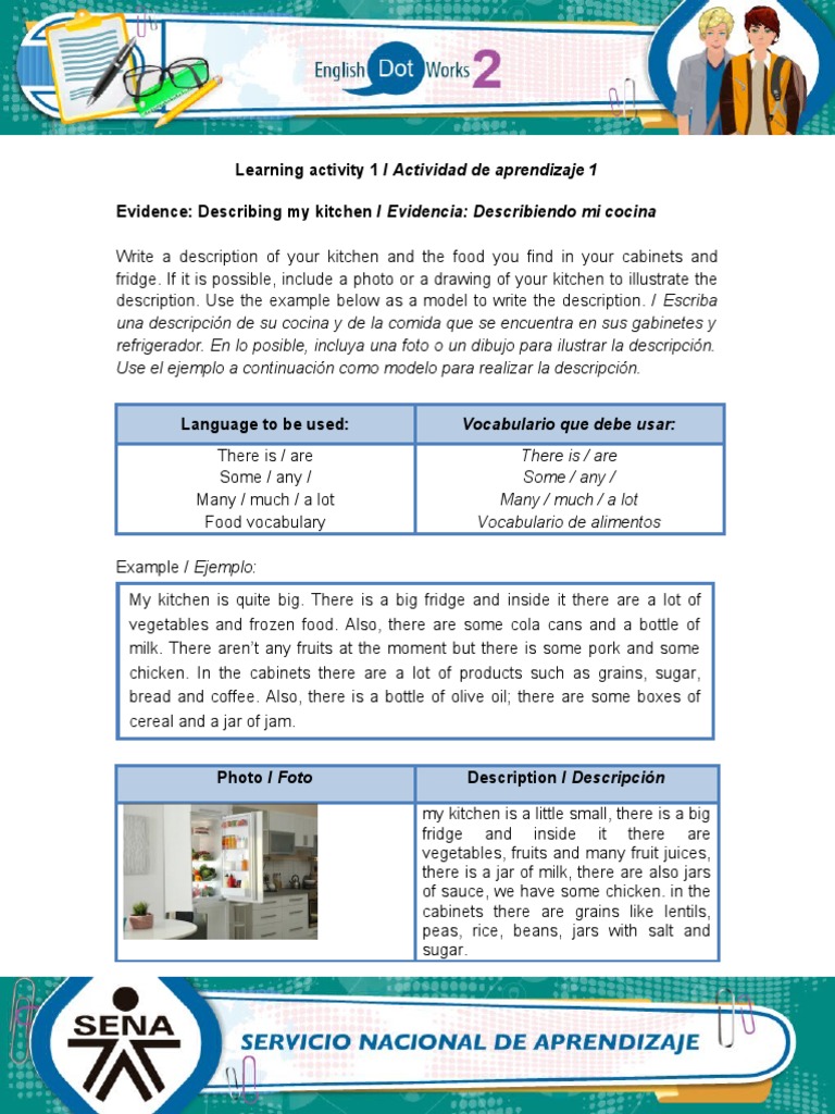 Kitchen Description Writing Activity | PDF | Cereals | Food And Drink