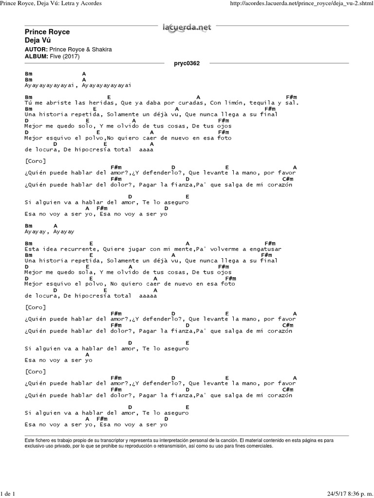350 Prince Royce, Deja Vú - Letra y Acordes | PDF | Música grabada ...