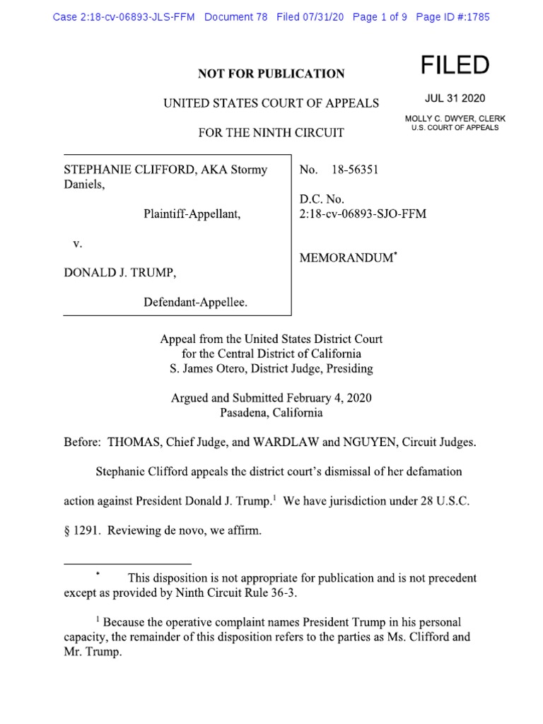 Clifford V Trump - 9th Cir Memorandum | PDF