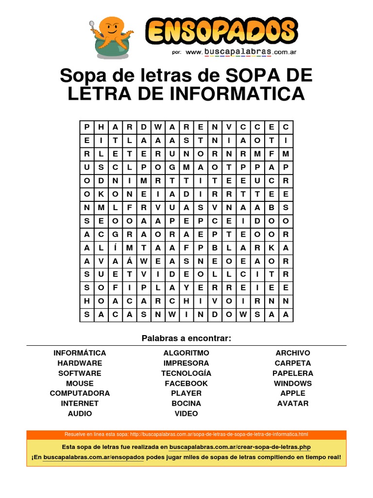 Sopa de Letras de Sopa de Letra de Informatica | PDF | Hardware de la ...