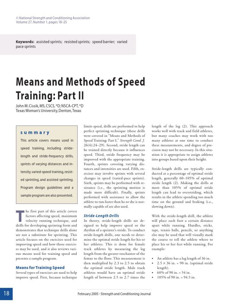 Means and Methods of Speed Training Part II, Cissik, John (2005) PDF ...