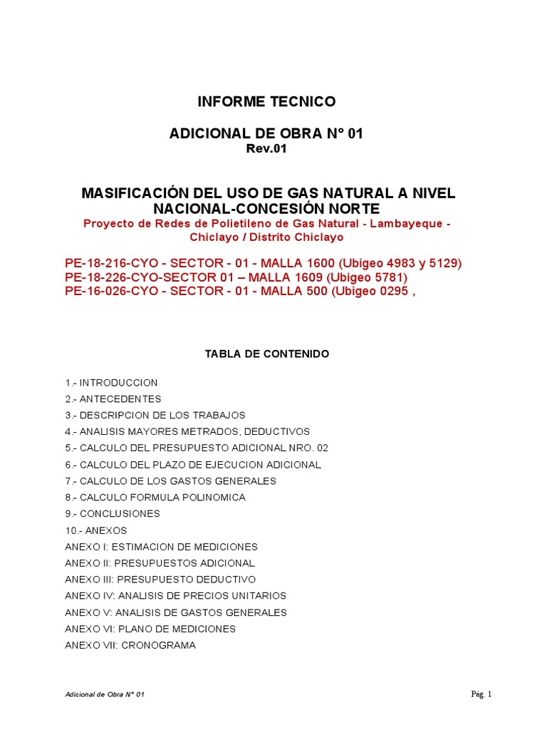 Informe Tecnico Adicional de Obra | PDF | Presupuesto | Hormigón