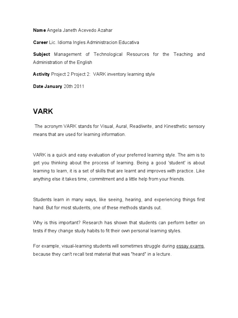 Vark | PDF | Learning Styles | Study Skills