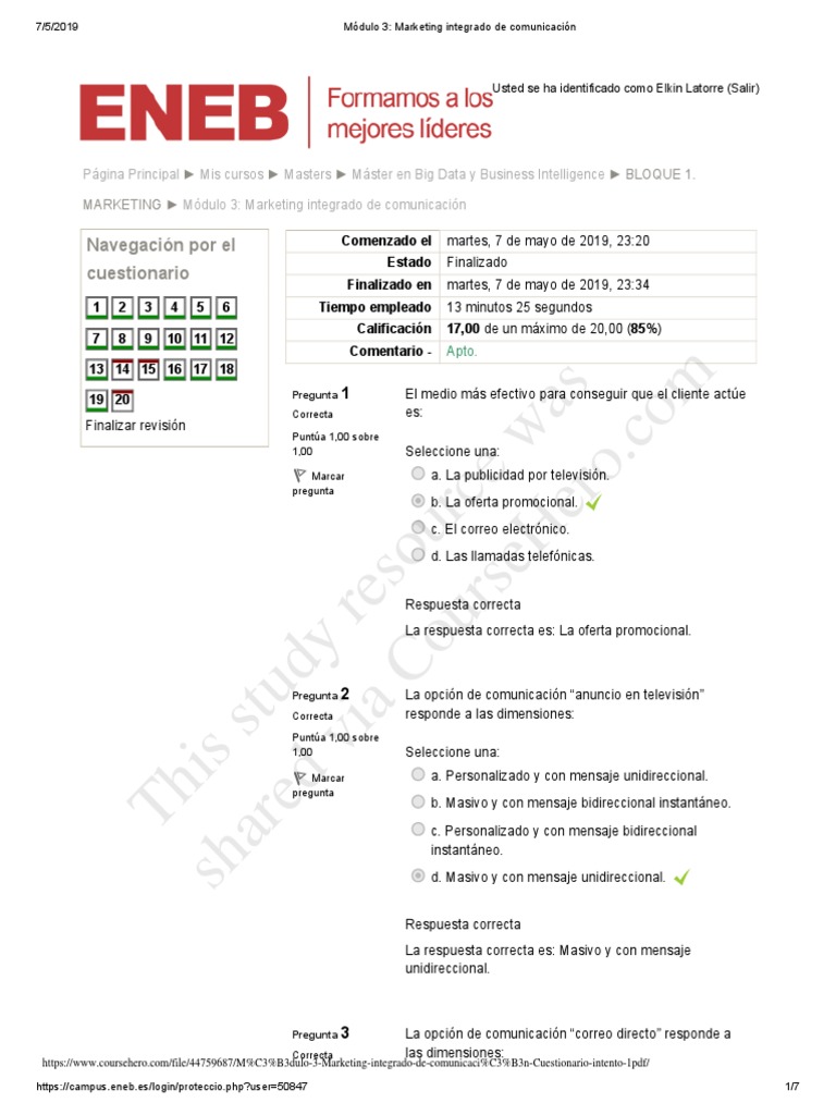M Dulo 3 Marketing Integrado de Comunicaci N Cuestionario Intento 1 PDF | PDF | Negocios ...