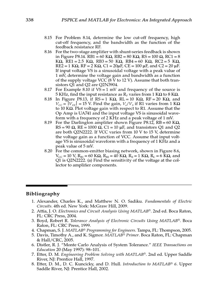 Pspice and Matlab For Electronics: An Integrated Approach: Bibliography | PDF | Analog Circuits ...