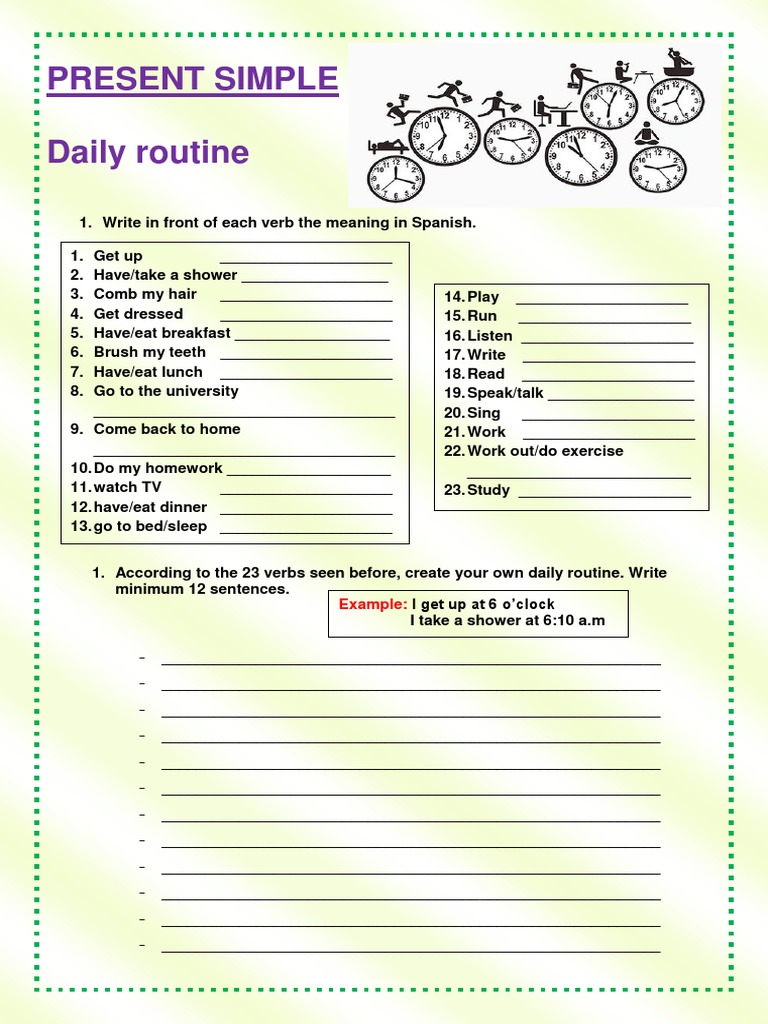 Present Simple Daily Routine: Example | Download Free PDF | Syntax ...