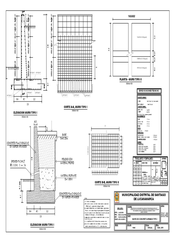 Planos de Muro de Contención Tipo I | PDF | Ingeniería estructural ...