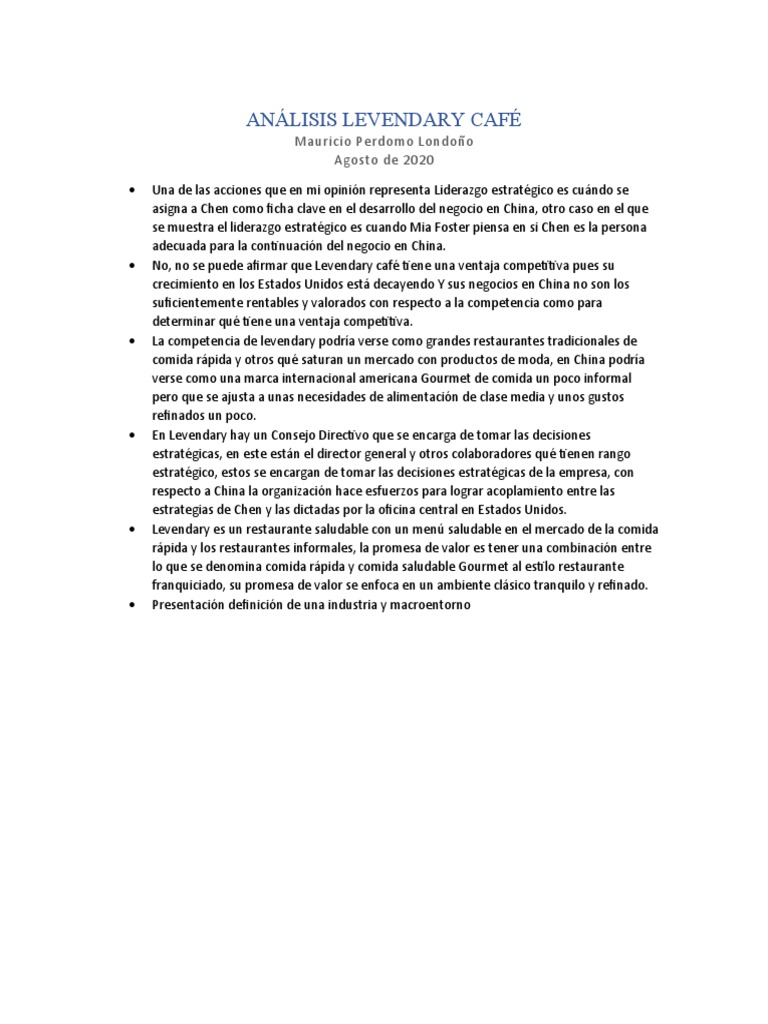 Análisis Estratégico de Levendary Café | PDF