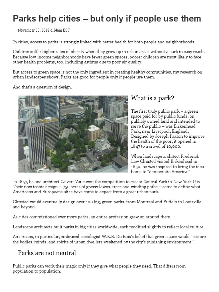 Parks Help Cities - But Only If People Use Them: What Is A Park? | PDF ...