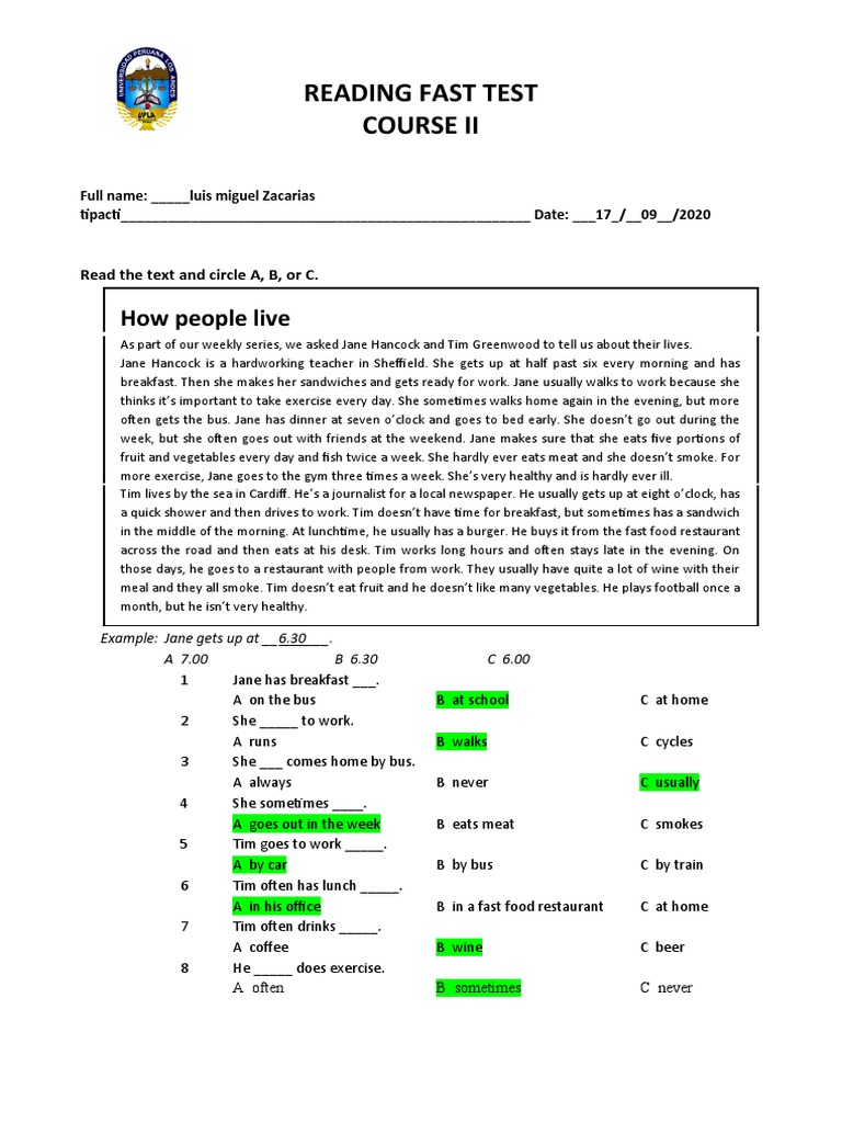 Reading fast test course II | PDF | Lunch | Meal