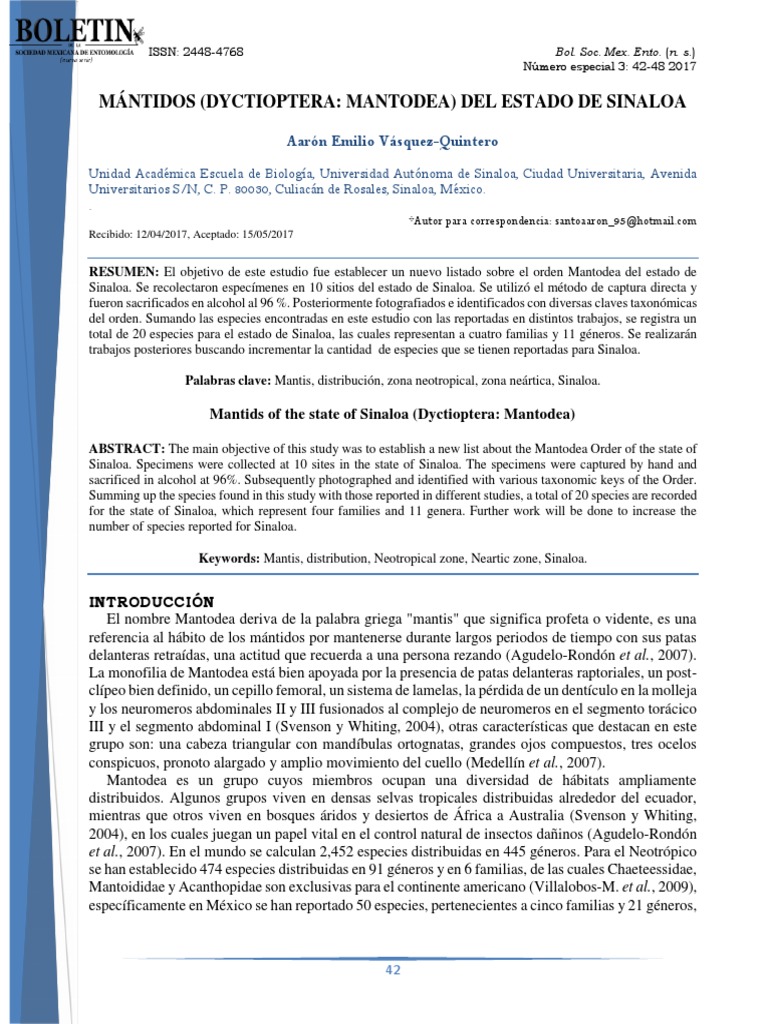 Mántidos (Dyctioptera Mantodea) | PDF | México | Geografía Física