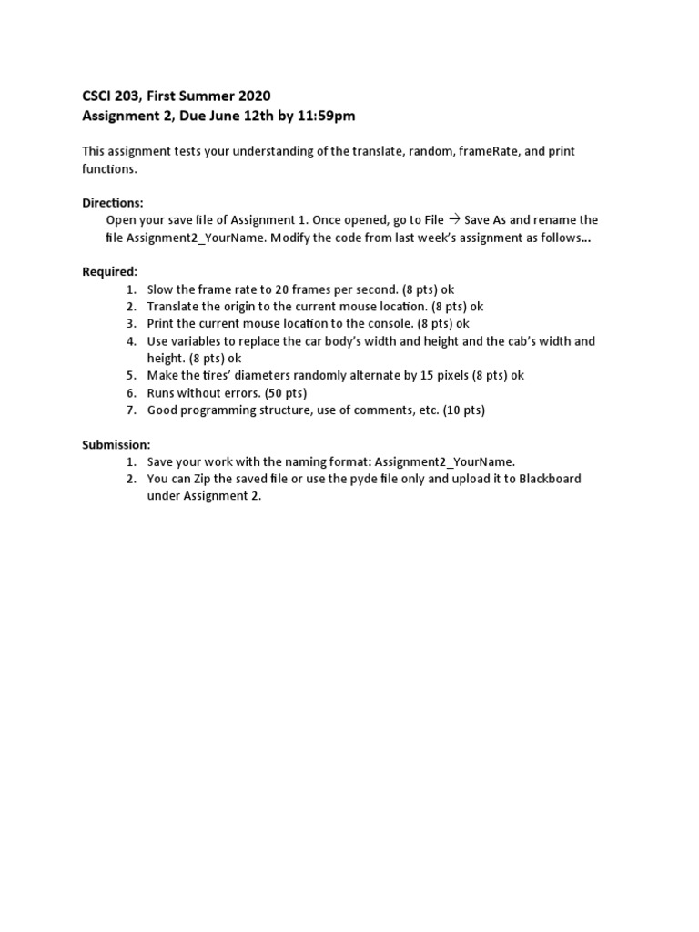CSCI 203, First Summer 2020 Assignment 2, Due June 12th by 11:59pm | PDF