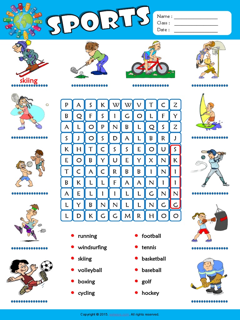 Sports Esl Vocabulary Word Search Worksheet For Kids PDF | PDF