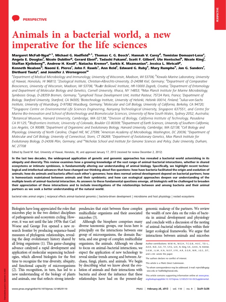 Animals in A Bacterial World, A New Imperative For The Life Sciences ...