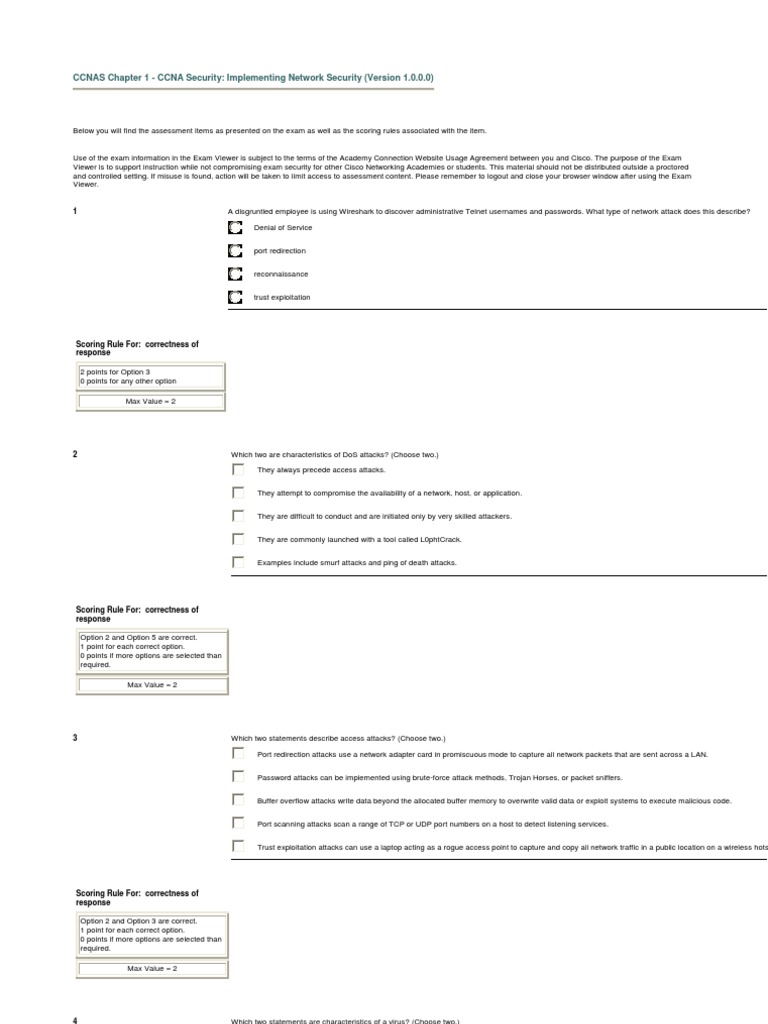 CCNAS Chapter 1 - CCNA Security: Implementing Network Security (Version 1.0.0.0) | PDF ...
