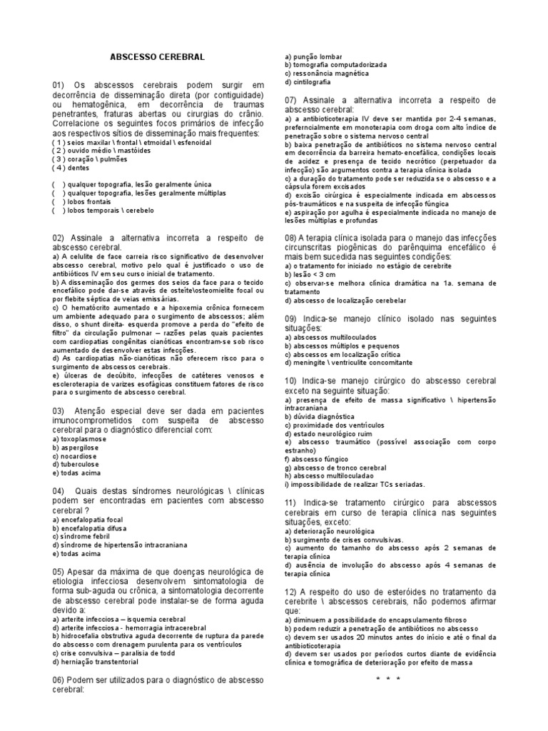 Abscesso Cerebral: Causas, Diagnóstico e Tratamento | PDF | Infecção ...