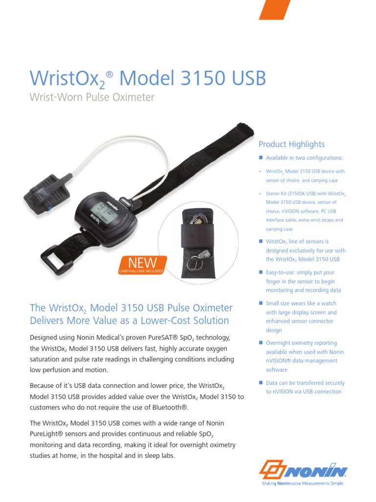 Spec Sheet WristOx2 Model 3150 USB | PDF | Usb | Electronics