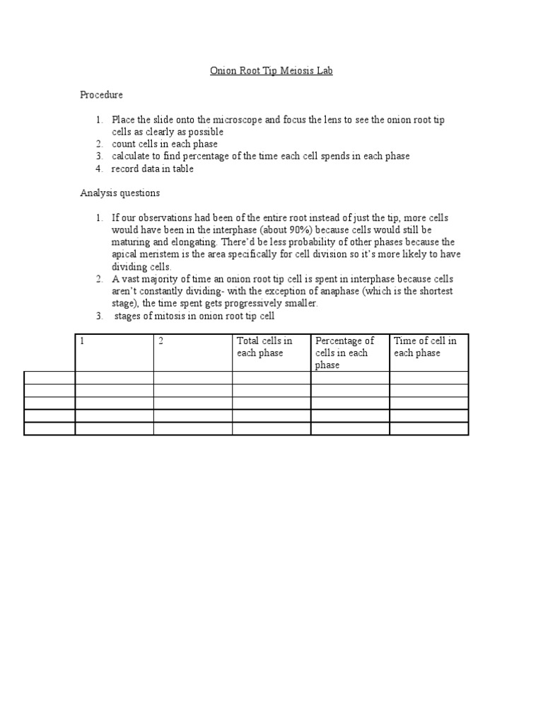 Ap Bio Mitosis and Meiosis Lab | PDF | Mitosis | Meiosis