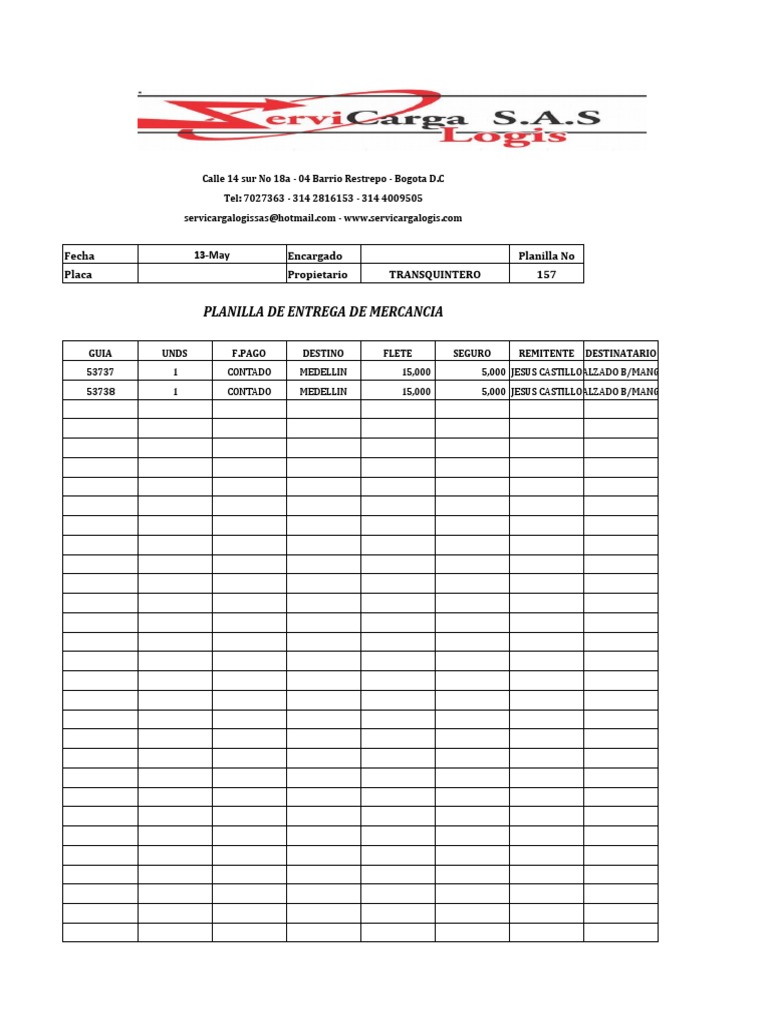 Planilla Despachos | PDF