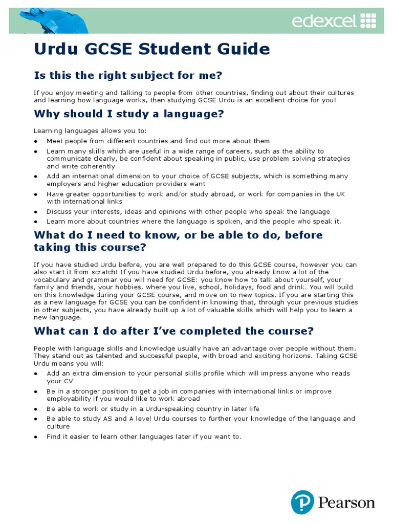 Urdu GCSE Student Guide: Is This The Right Subject For Me? | PDF | Urdu ...