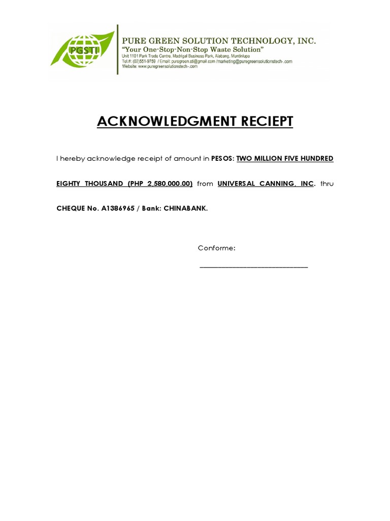 Acknowledgment Receipt | PDF