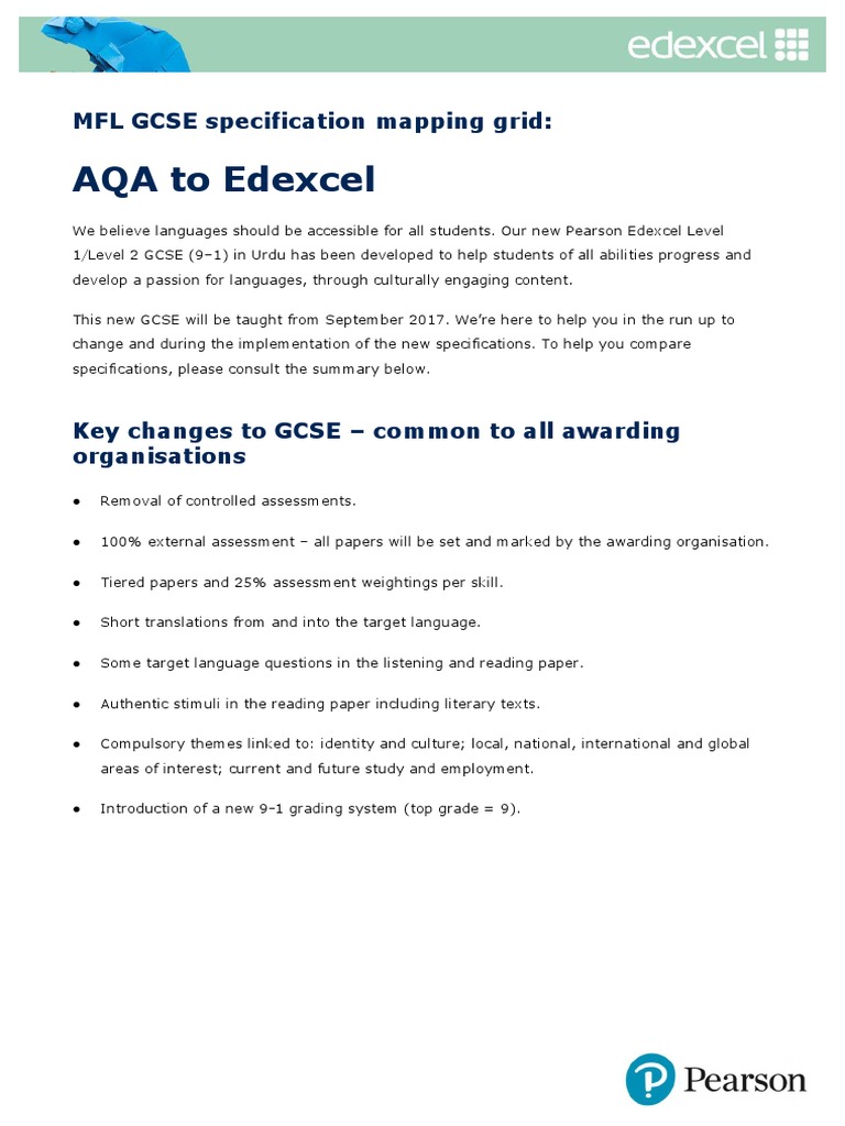 AQA To Edexcel: MFL GCSE Specification Mapping Grid | PDF | Behavior ...