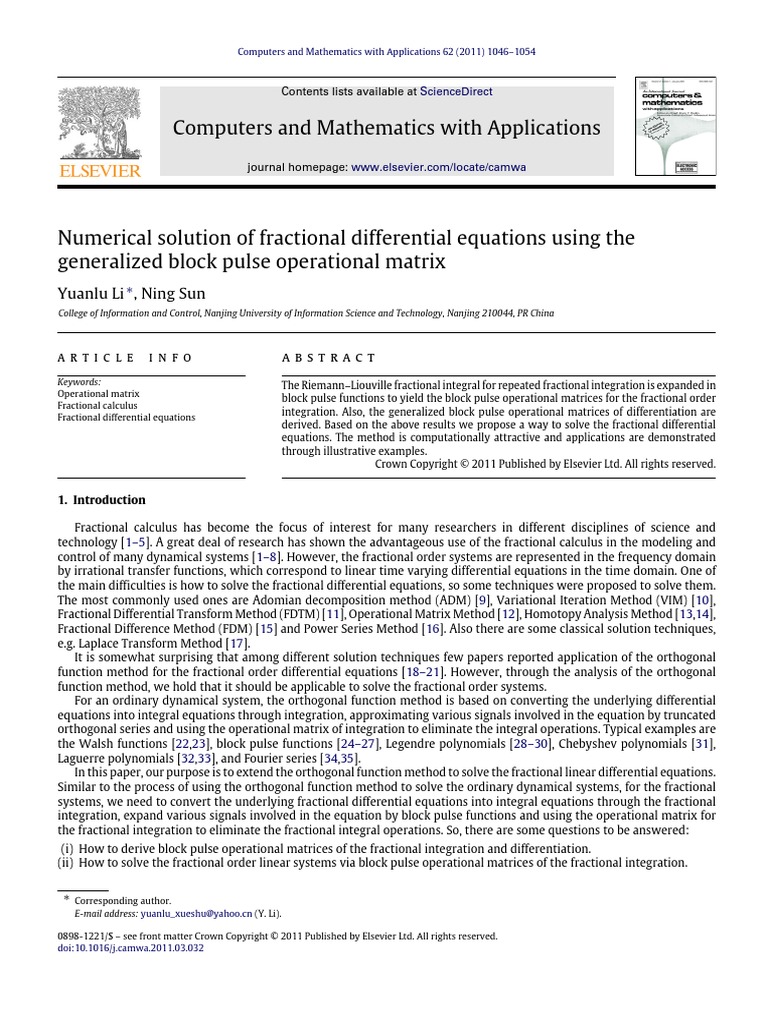 Block Pulse Operational Matrix Original PDF | PDF | Equations | Integral