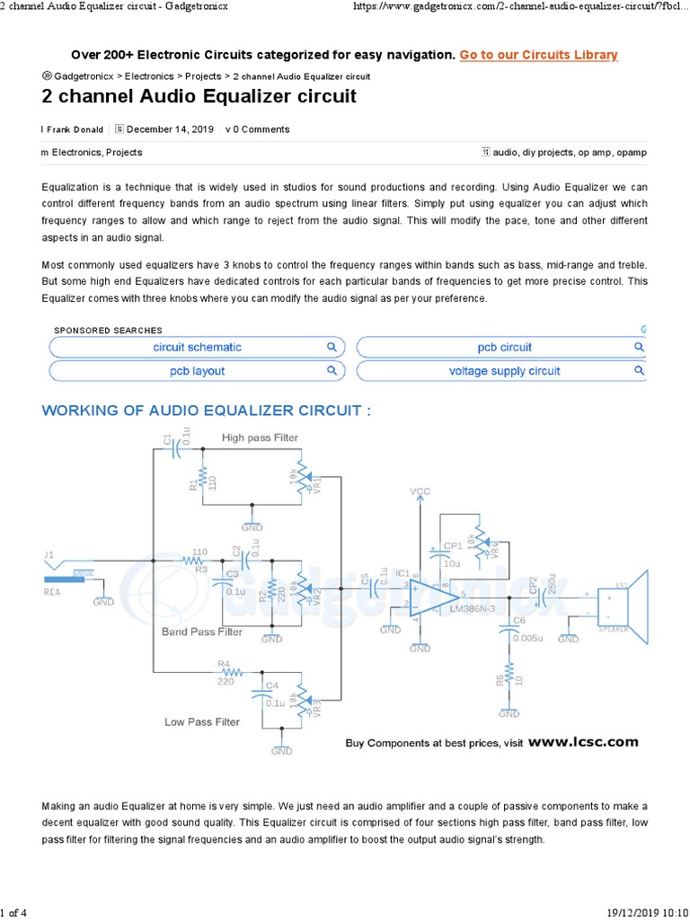 2 Channel Audio Equalizer Circuit - Gadgetronicx | PDF | Equalization ...