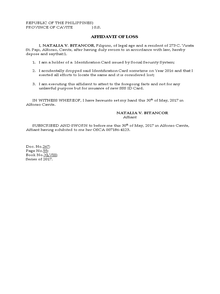 Affidavit of Loss Id | PDF