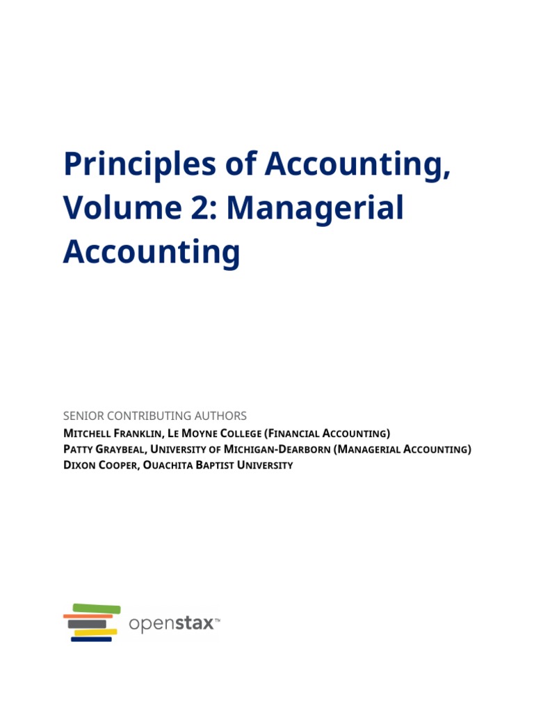 Principles of Accounting, Volume 2: Managerial Accounting: Senior ...
