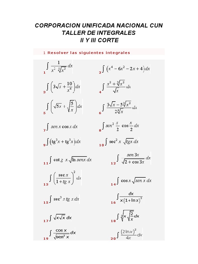 Taller de Integrales | PDF | Integral | Funciones y mapeos