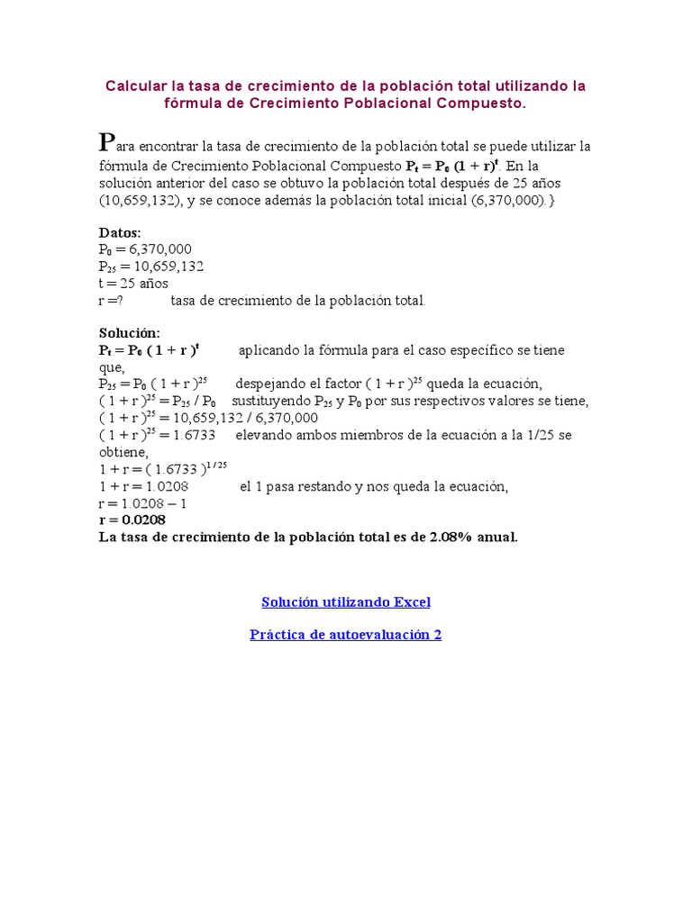 Calcular La Tasa de Crecimiento de La Población Total Utilizando La ...