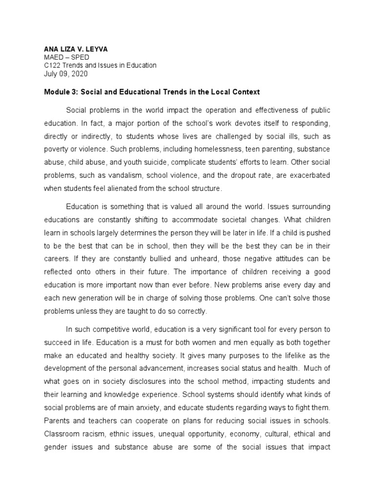 Social Issues Impacting Education Today | PDF | Violence | Teachers