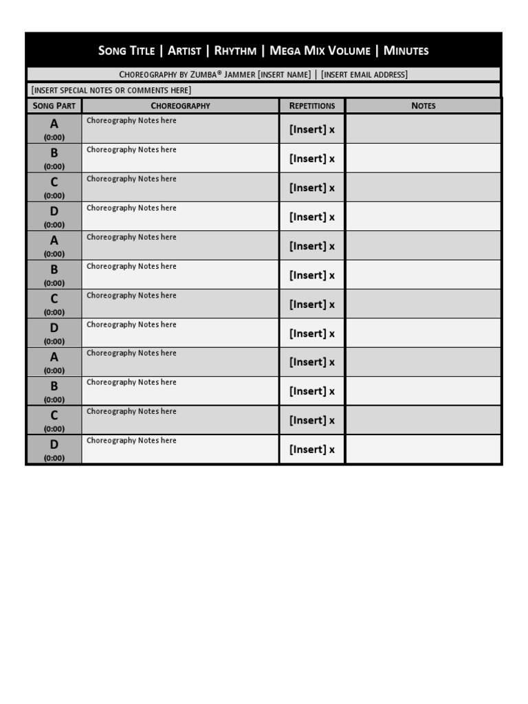 Choreo Notes Template - 1 Page | PDF
