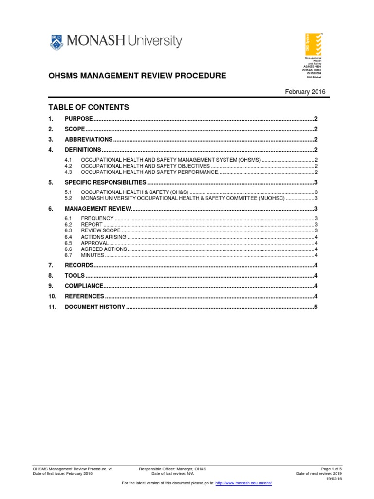 Ohsms Management Review | PDF | Occupational Safety And Health | Safety