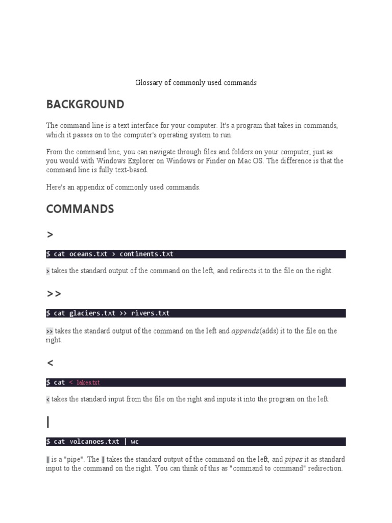 List of Command Line Commands: Background | PDF | Command Line Interface | Filename