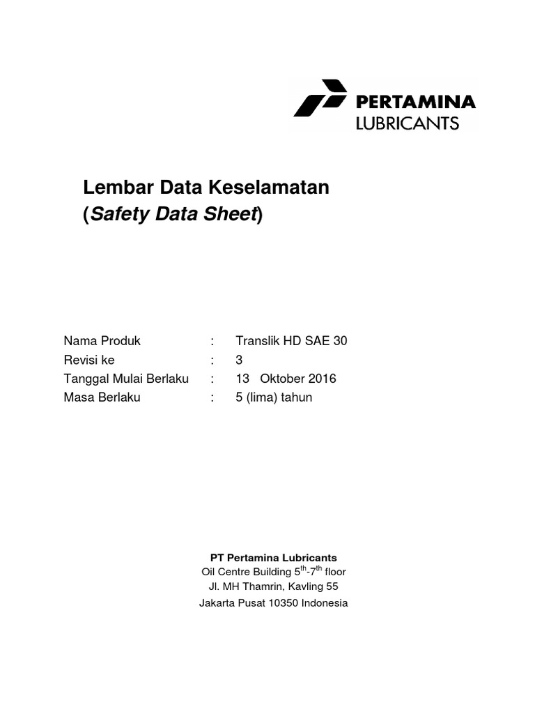 MSDS Pelumas Pertamina PDF | PDF