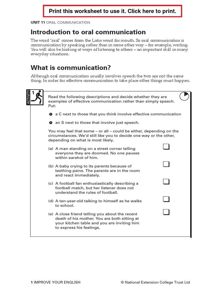 Introduction To Oral Communication: Print This Worksheet To Use It ...