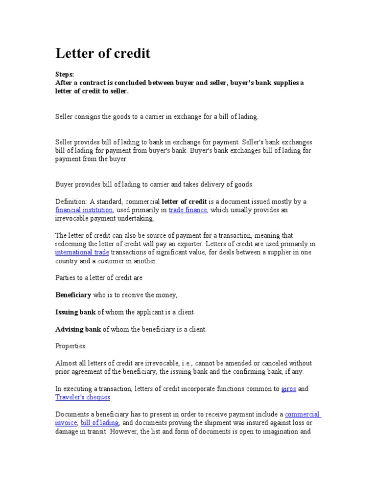 Guide to Letters of Credit Process | PDF | Letter Of Credit | Services ...