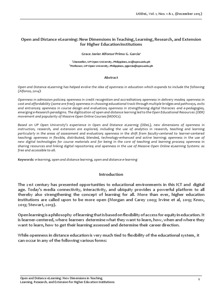 Open and Distance Elearning: New Dimensions in Teaching, Learning ...
