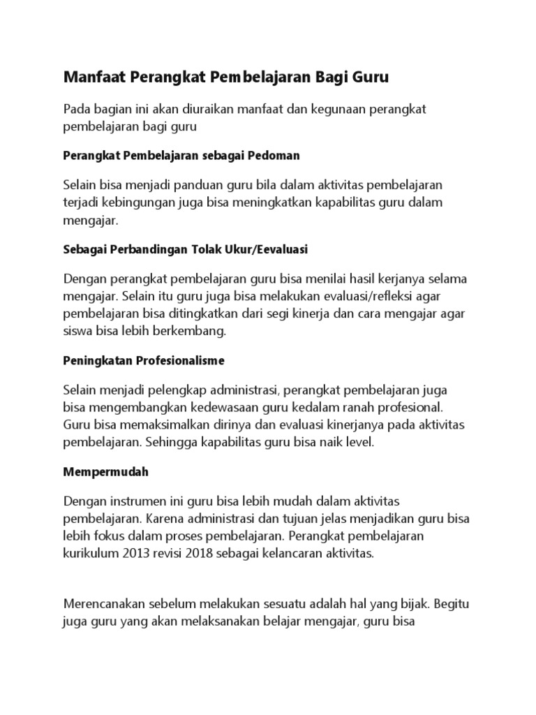 Manfaat Perangkat Pembelajaran Guru | PDF