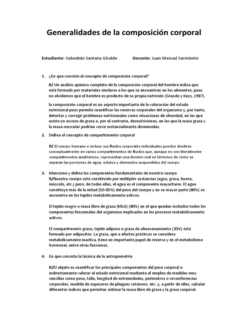 Generalidades de La Composición Corporal | PDF | Tejido adiposo | Obesidad