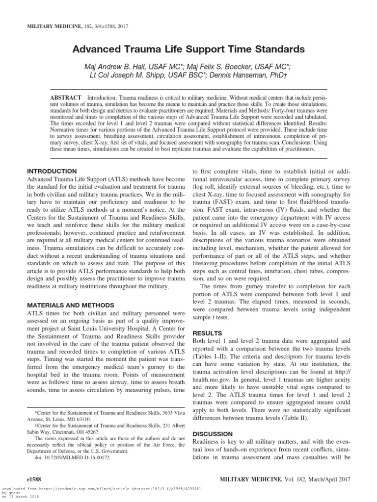 Atls Time Standards | PDF | Major Trauma | Emergency Department