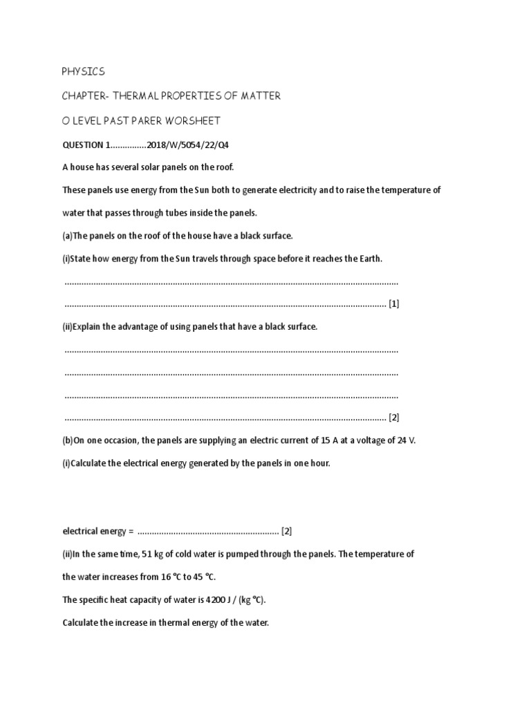 Physics Thermal Properties of Matter Worksheet Thgeory | PDF | Boiling ...