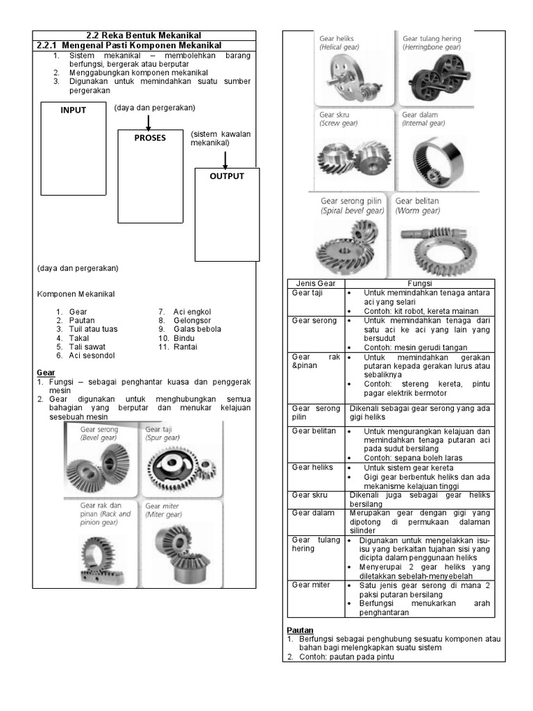 Nota Ringkas T2 Bab 2.2 Reka Bentuk Mekanikal | PDF