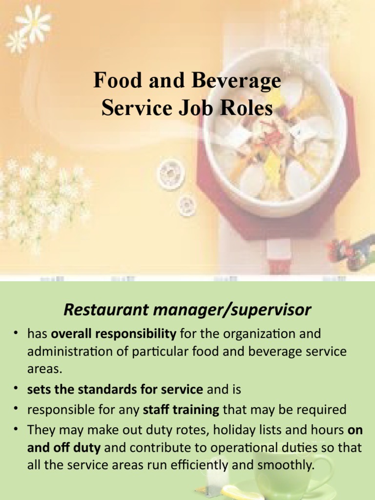 Food and Beverage Service Roles | PDF | Waiting Staff | Chef