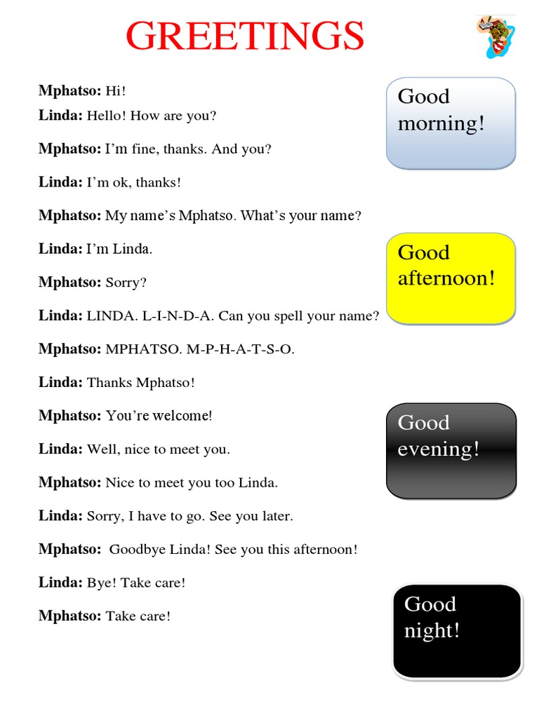 Basic English Greetings Dialogue | PDF